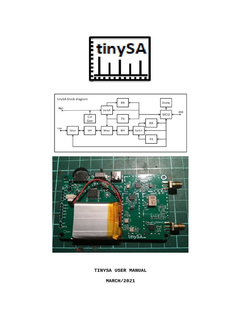 307435tinysa User Manual March2021 | PDF | Bandwidth (Signal Processing) | Electrical Engineering
