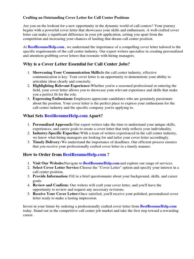 Cover Letter For Call Center Agent Position | PDF | Résumé | Call Centre