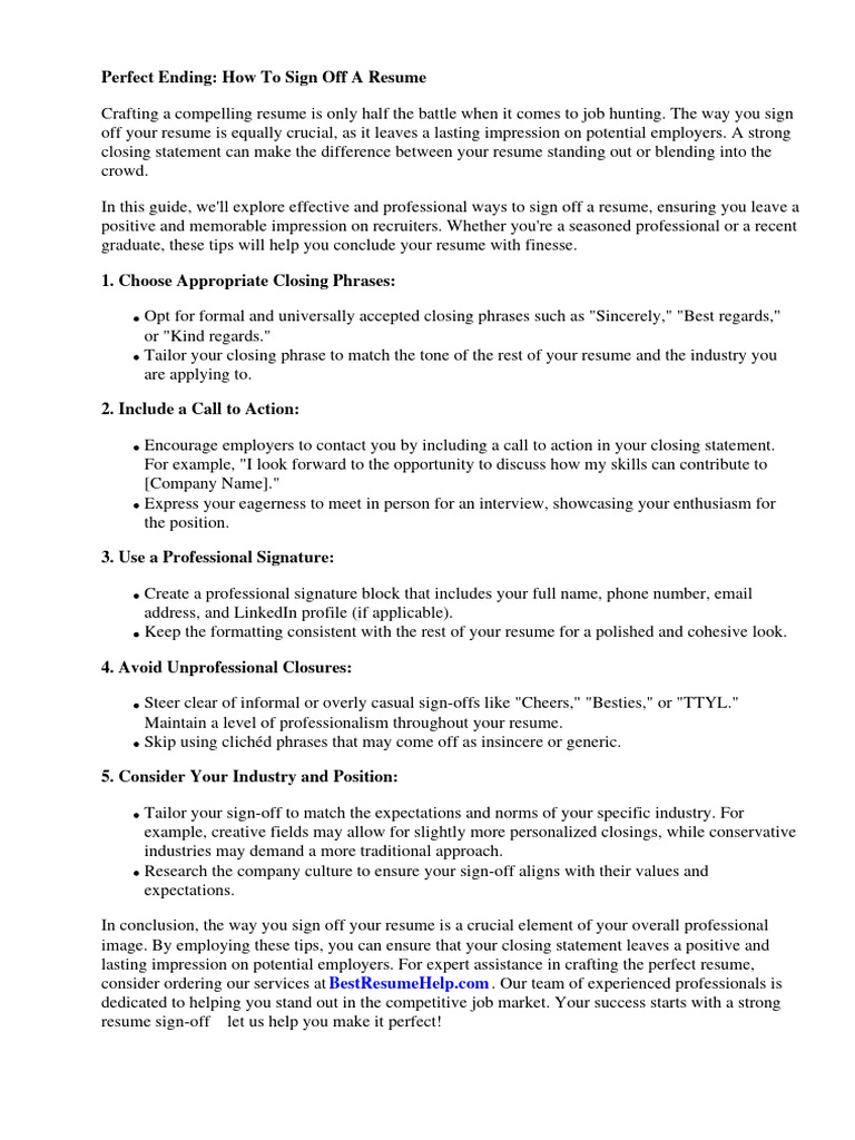 How To Sign Off A Cover Letter | PDF | Résumé | Experience