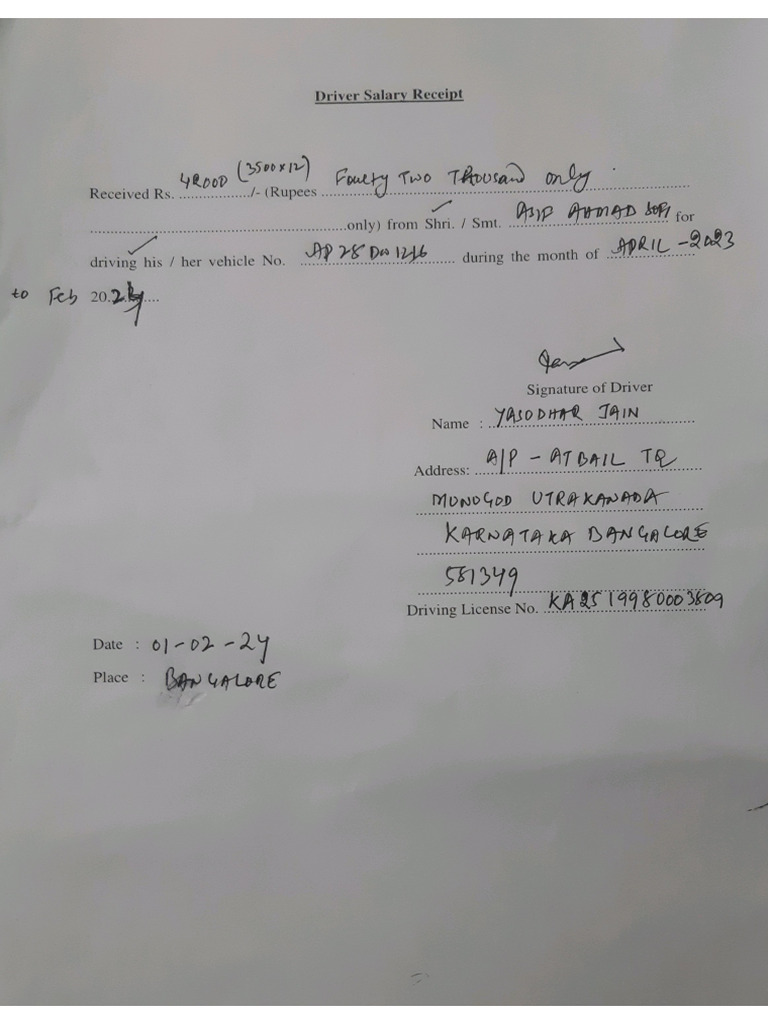 Driver Salary Receipt | PDF