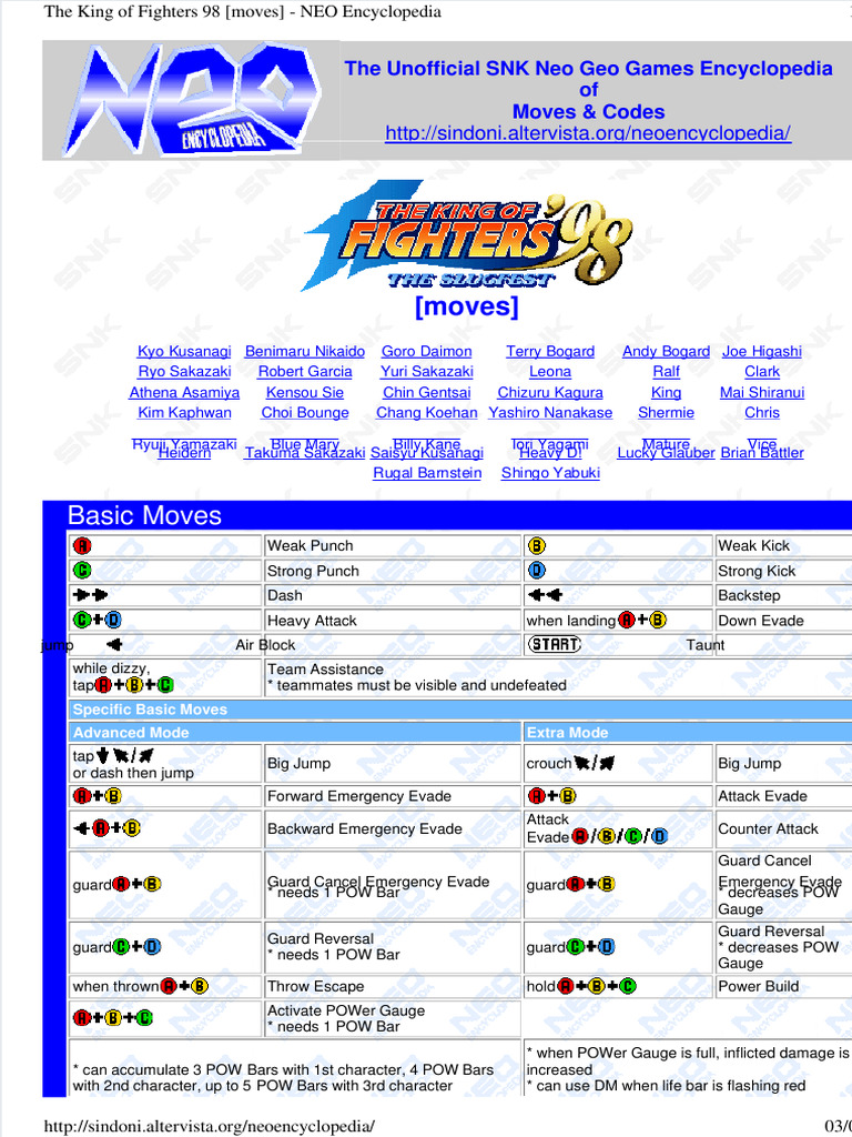 Dokumen - Tips King of Fighters 98 Moves | PDF | Video Games | Action ...