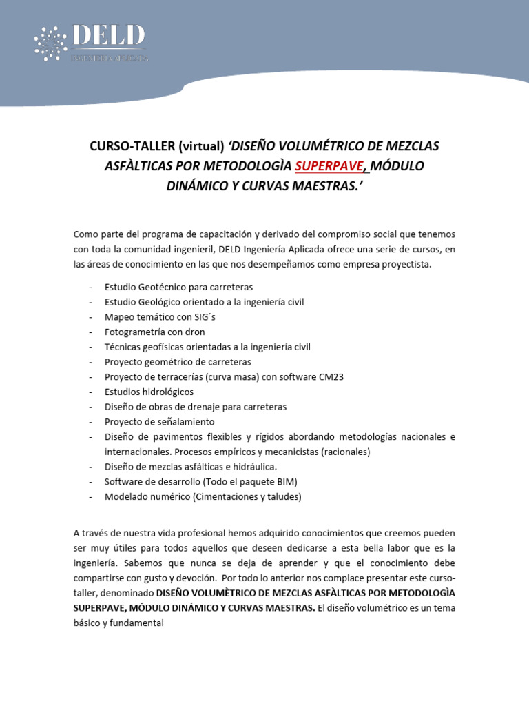 Especificaciones Curso Superpave, Módulo Dinámico y Curvas Maestras ...