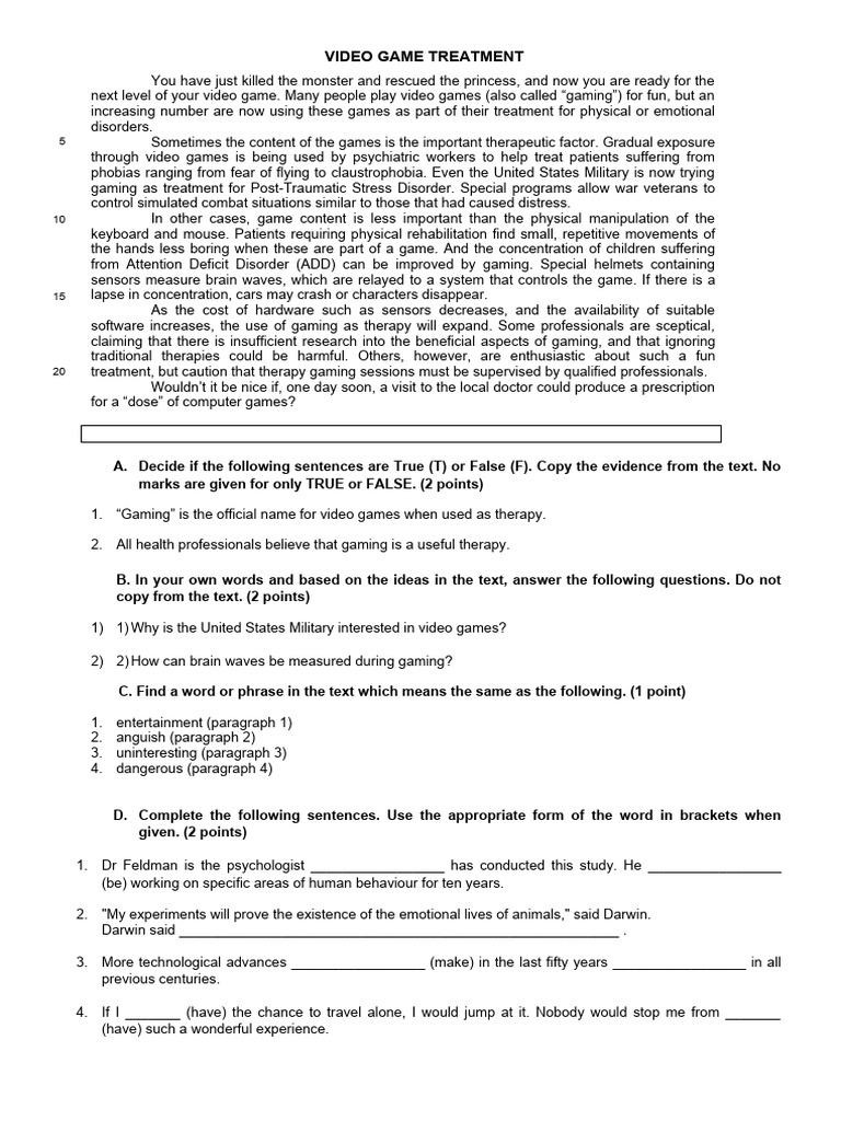 Video Game Treatment | Download Free PDF | Mental Disorder | Psychotherapy