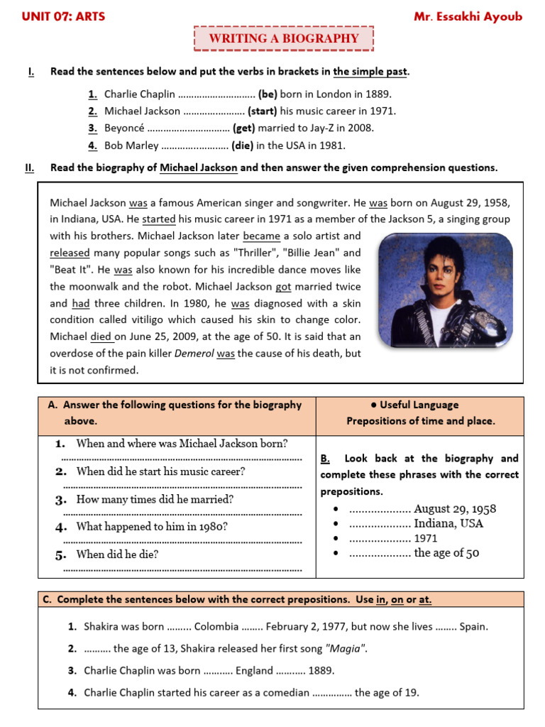 Writing Worksheet | PDF | Michael Jackson