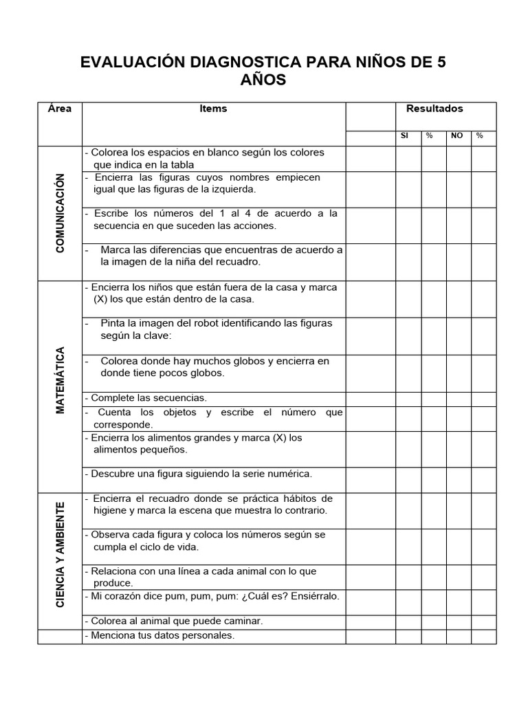 Evaluaciòn Diagnòstica de 5 Años | PDF