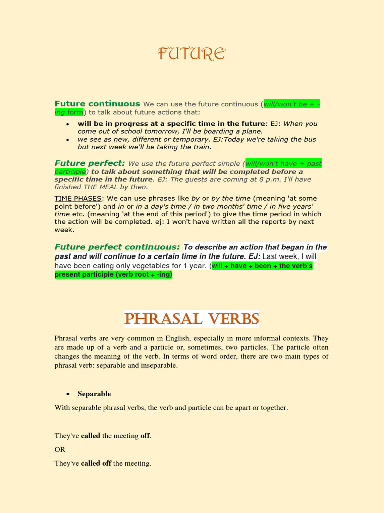 English Grammar: Future & Phrasal Verbs | PDF | Language Families ...