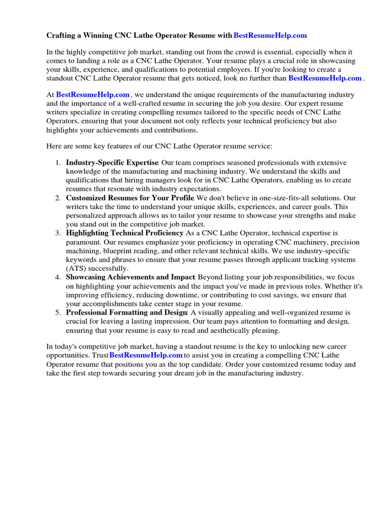 CNC Lathe Operator Resume Sample | PDF | Résumé | Machinist