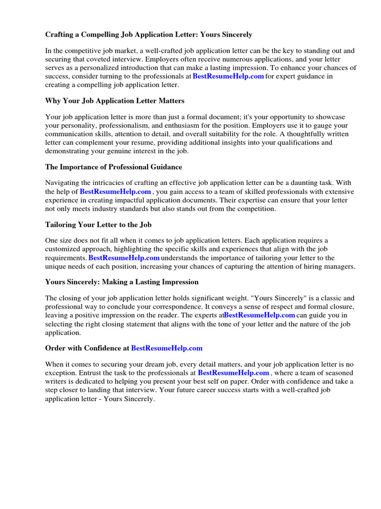 Job Application Letter Yours Sincerely | PDF | Résumé | Human Communication