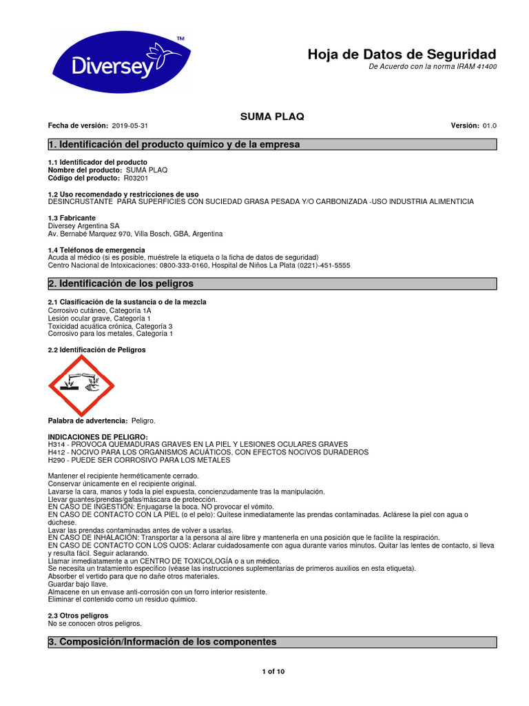 Suma-Plaq-Hoja-seguridad | PDF | Agua | Higiene Ocupacional