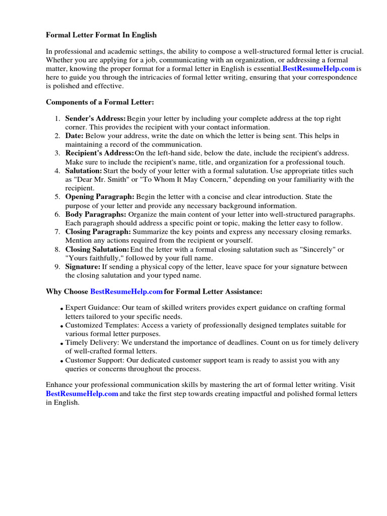Formal Letter Format In English Pdf Communication Information