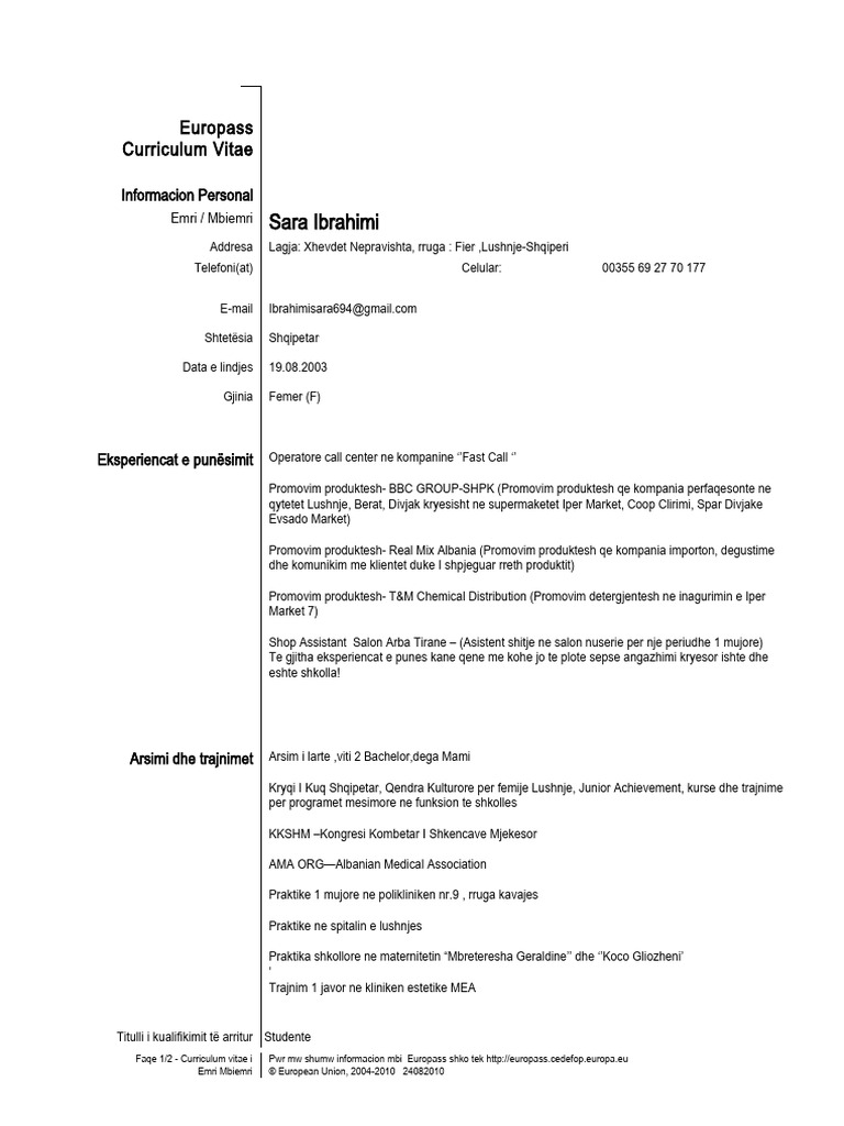 CV-Sara Ibrahimi 1 | PDF