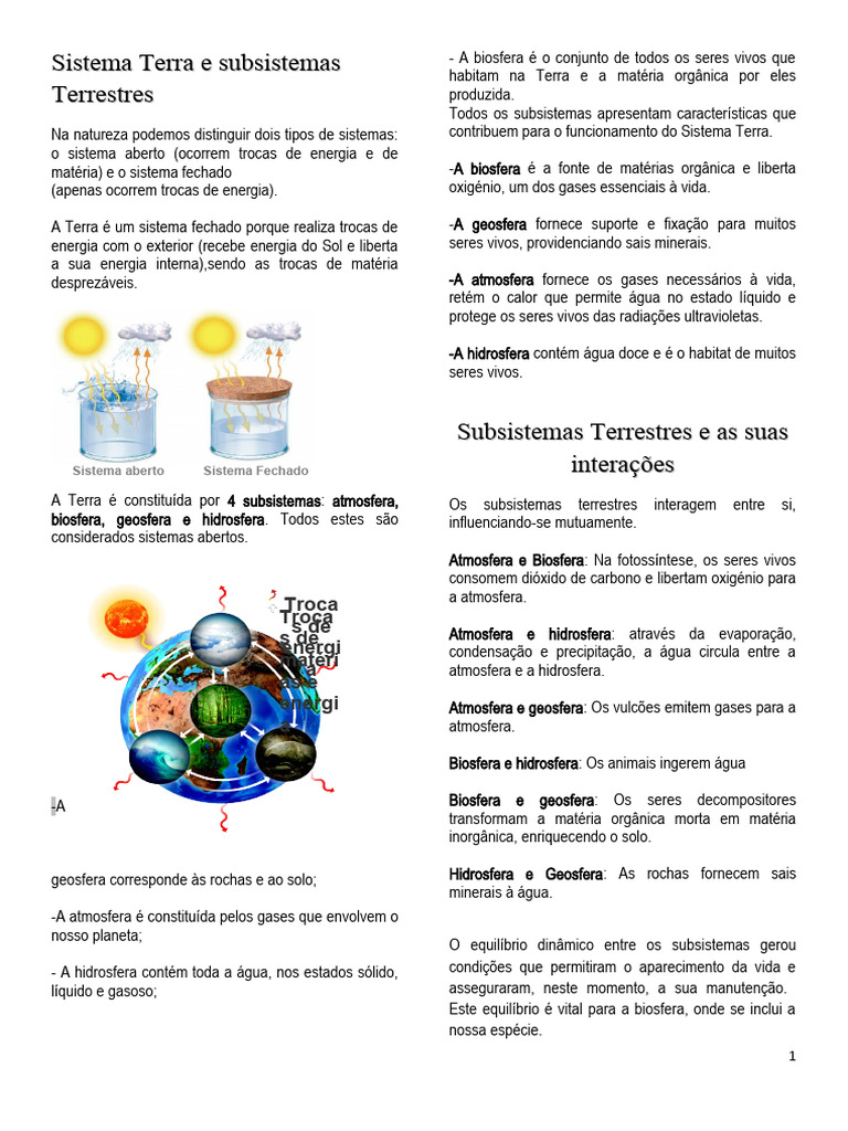 Sistema Terra e Subsistemas Terrestres | PDF | Célula (Biologia) | Solo