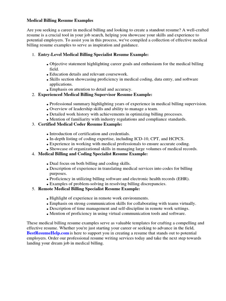 Medical Billing Resume Examples | PDF | Résumé | Electronic Health Record