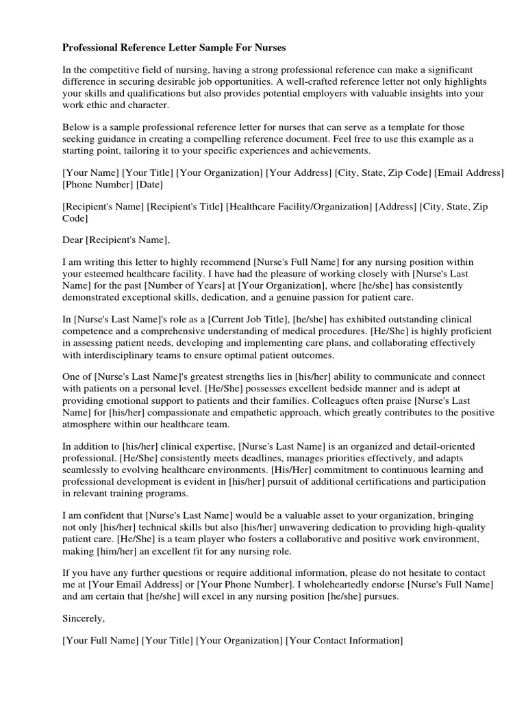 Professional Reference Letter Sample For Nurses | PDF | Nursing | Patient
