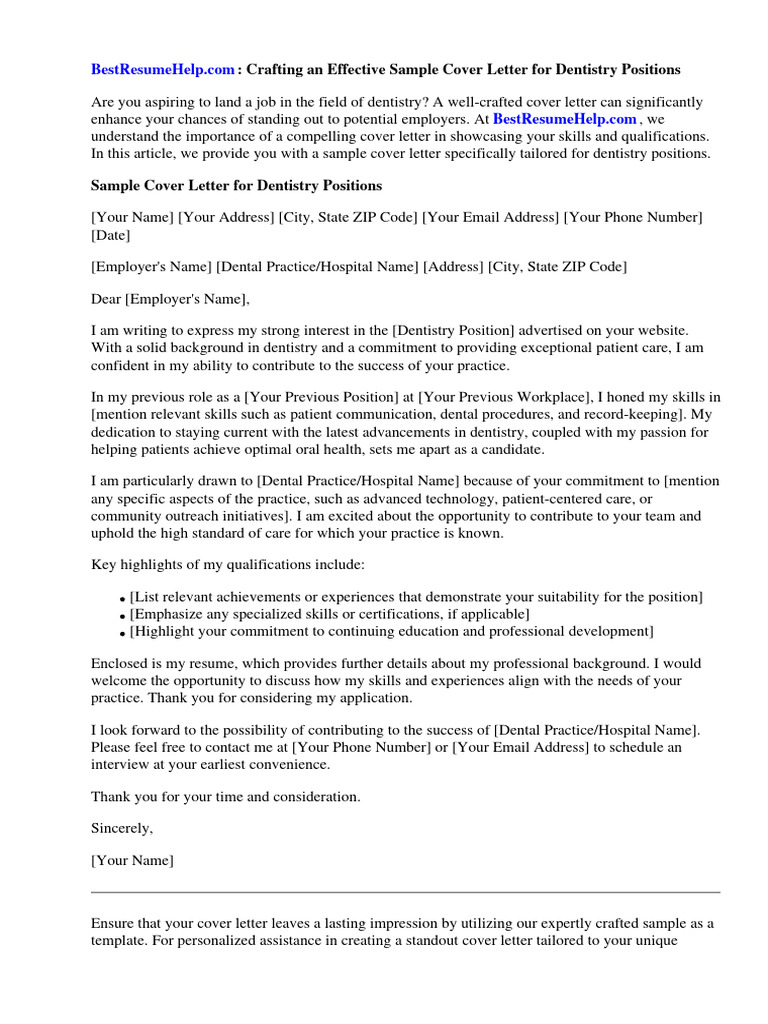 Sample Cover Letter For Dental Receptionist | PDF | Dentistry | Résumé