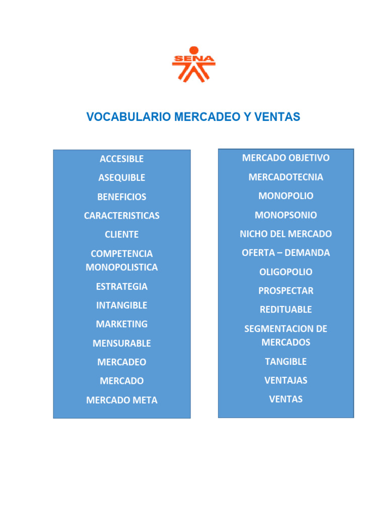 VOCABULARIO MERCADEO Y VENTAS | PDF | Marketing | Mercado (economía)