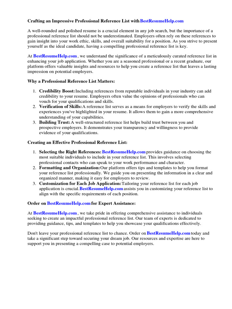 Sample of Professional Reference List | PDF | Résumé | File Format