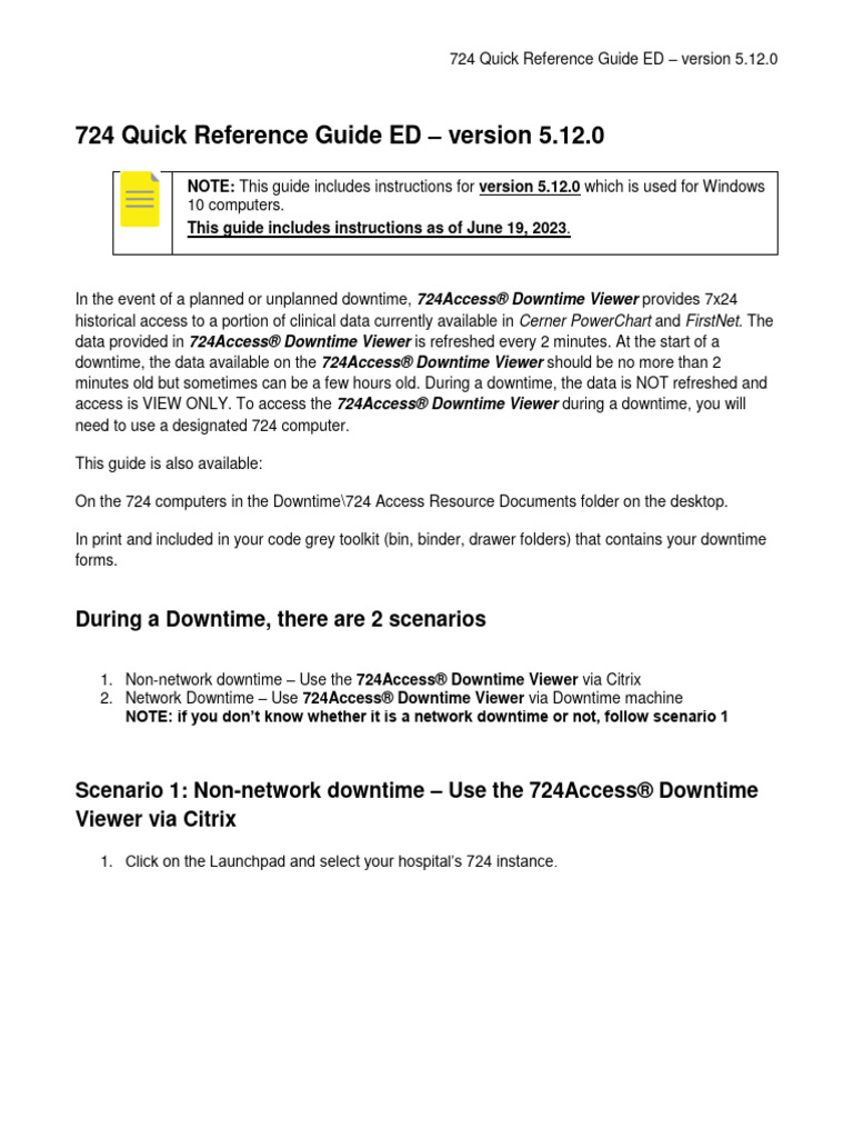 Downtime 724 Access Downtime Viewer Quick Reference Guide For ED | PDF ...