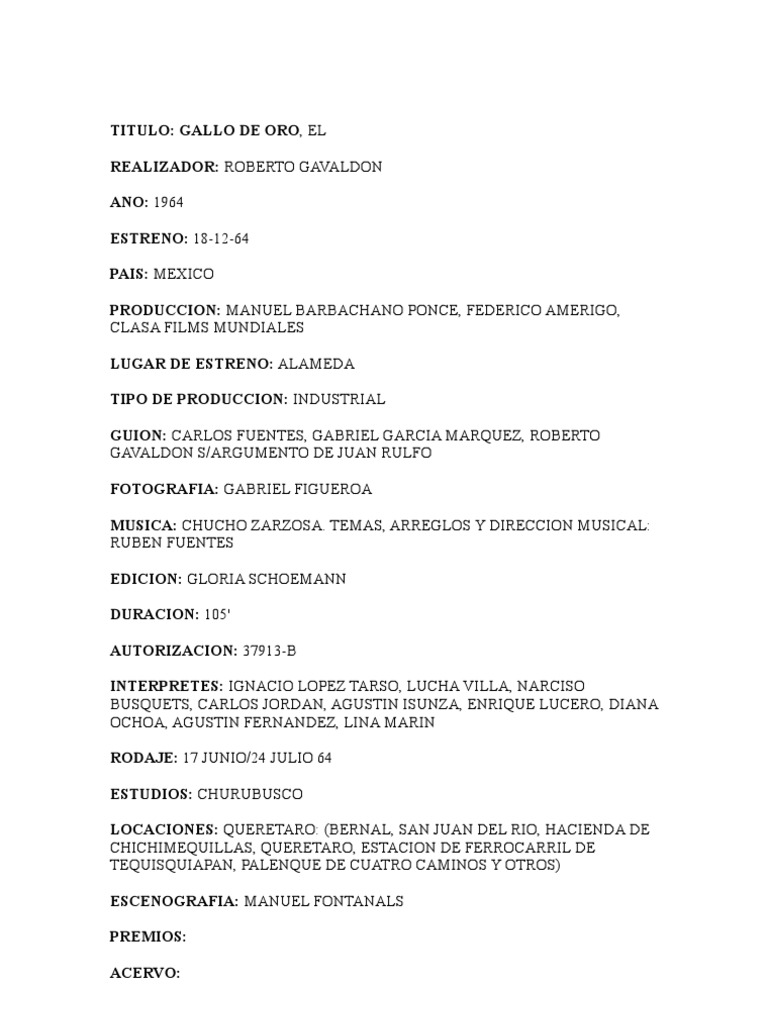 "El Gallo de Oro: Cine Mexicano 1964" | PDF | Ciencias sociales