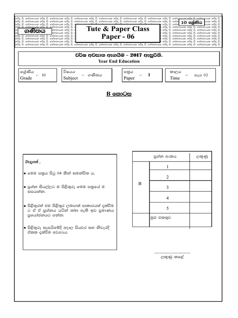 Grade 10 - Paper Class 06 | PDF