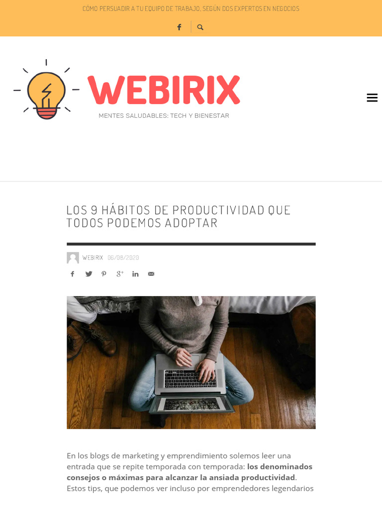 Los 9 Hábitos de Productividad Que Todos Podemos Adoptar - Webirix | PDF