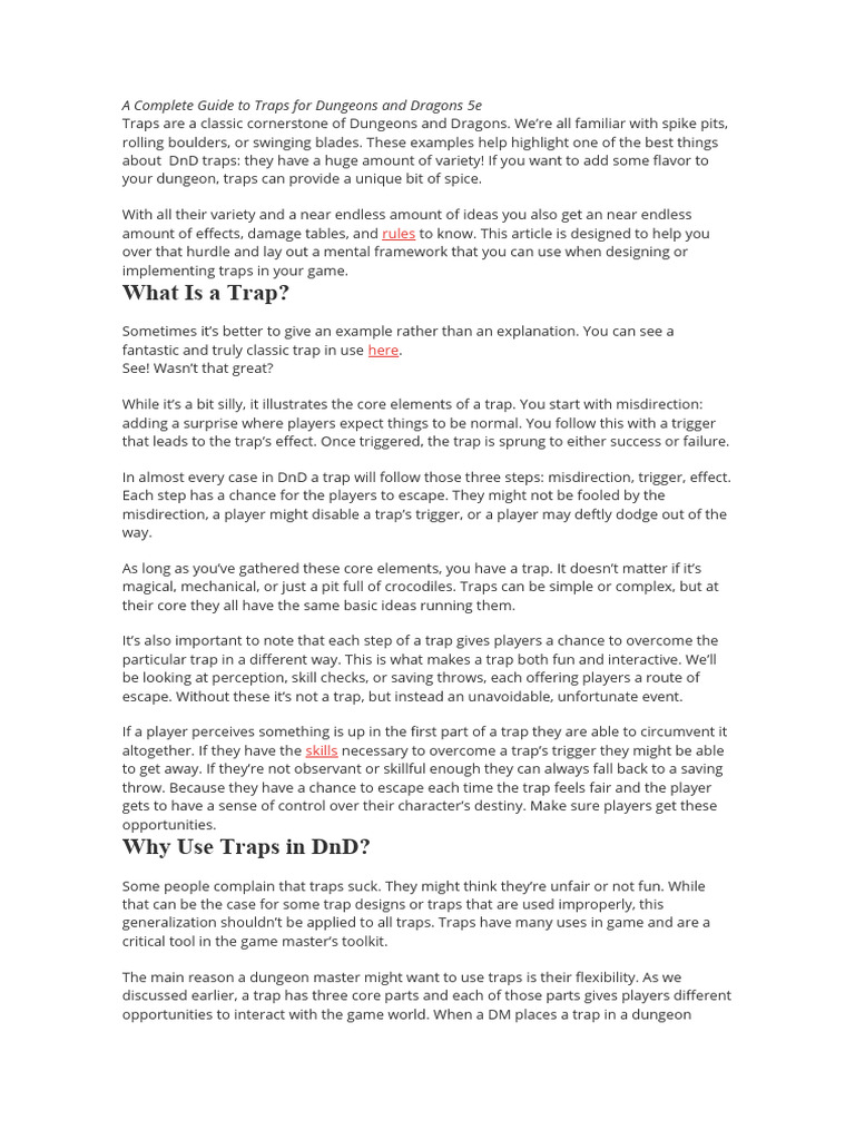 A Complete Guide To Traps For Dungeons and Dragons 5e | PDF | Dungeons & Dragons | Trapping