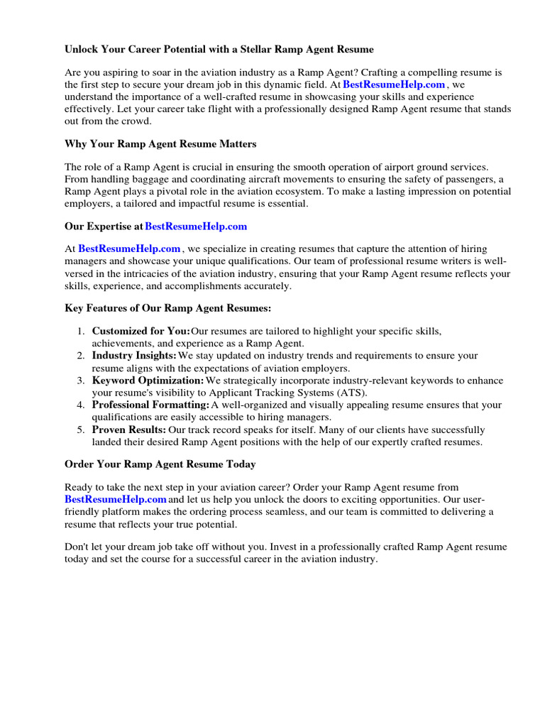Ramp Agent Resume | PDF | Résumé | Federal Aviation Administration