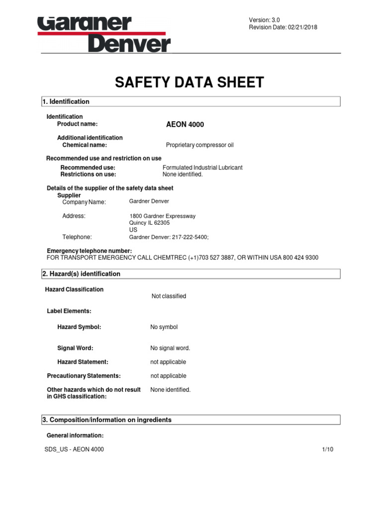Aeon 4000 SDS | PDF | Personal Protective Equipment | Carcinogen