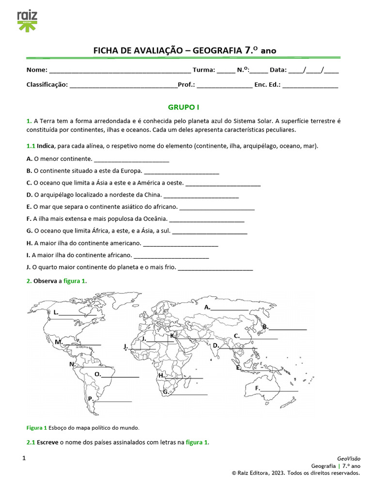 Ficha de Avaliação de Geografia 7.º Ano | PDF | Continente | União Europeia