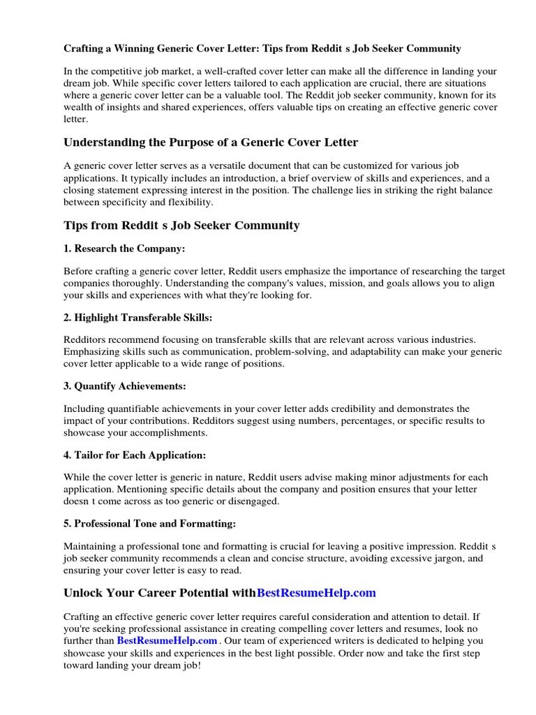 Generic Cover Letter Reddit | PDF | Résumé | Paralegal