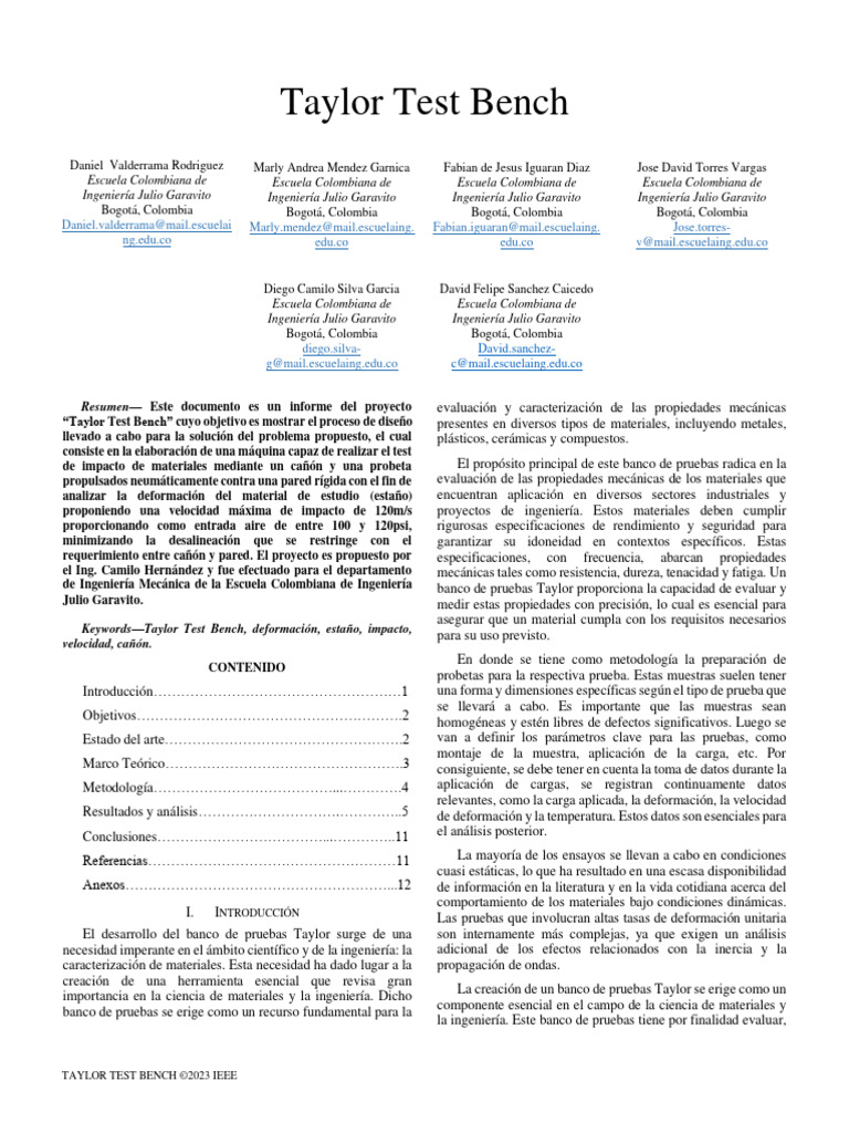 Informe PROD Taylor Test Bench | PDF | Diseño | Elasticidad (Física)