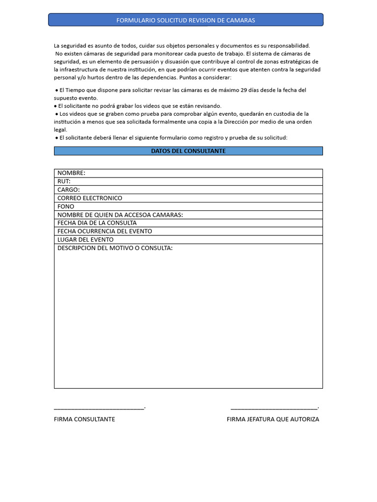 Formulario de Revision de Camaras | PDF
