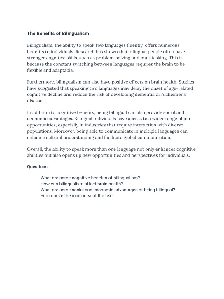Benefits of Bilingualism Explained | PDF