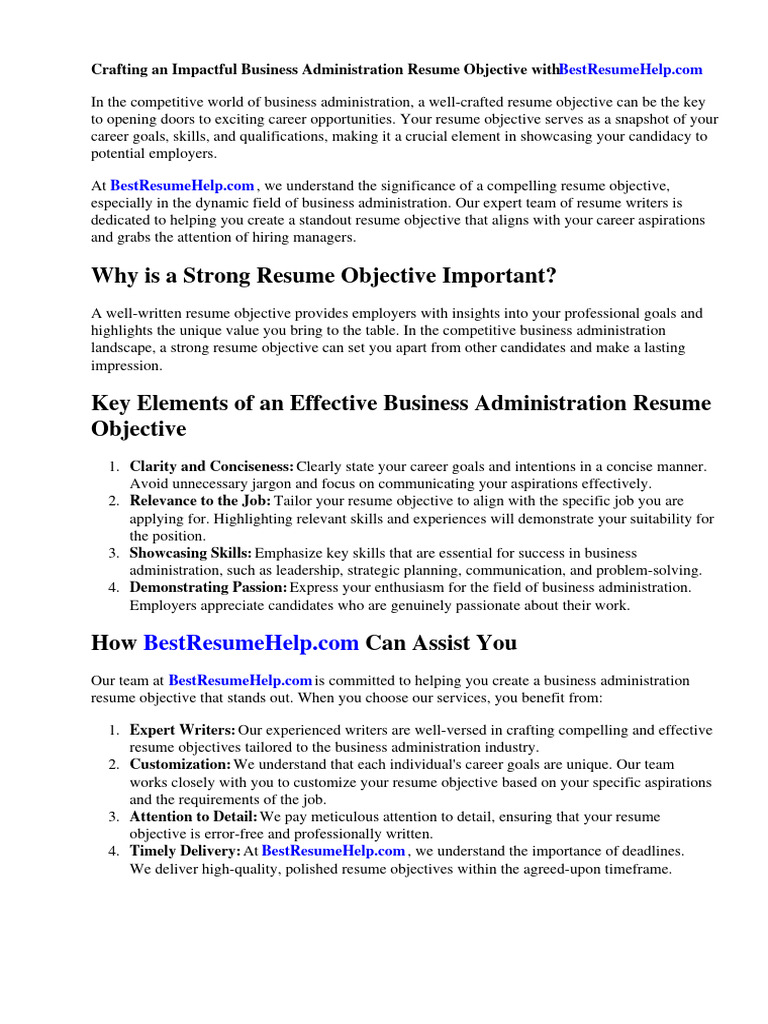 Business Administration Resume Objective | PDF | Résumé | Communication