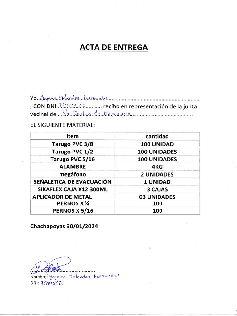 Actas de Entrega MODELO | PDF