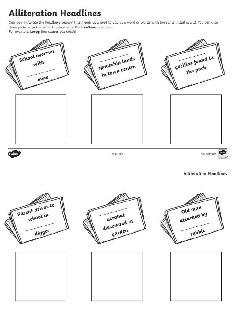 T TP 1667558503 Alliteration Headline Activity Sheet Ver 3 | PDF