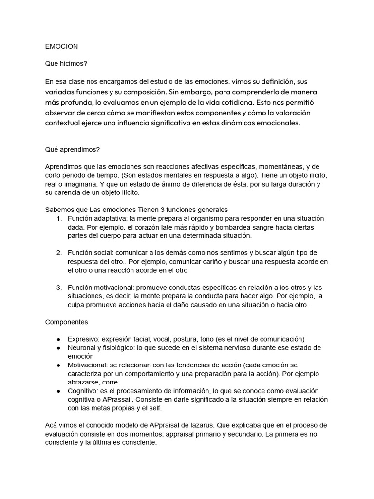 Emocion Pdf Las Emociones Experiencia