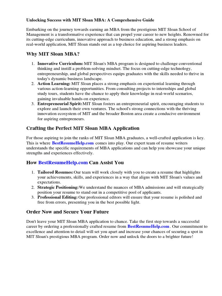 Mit Sloan Mba Cover Letter | PDF | Entrepreneurship | Master Of ...