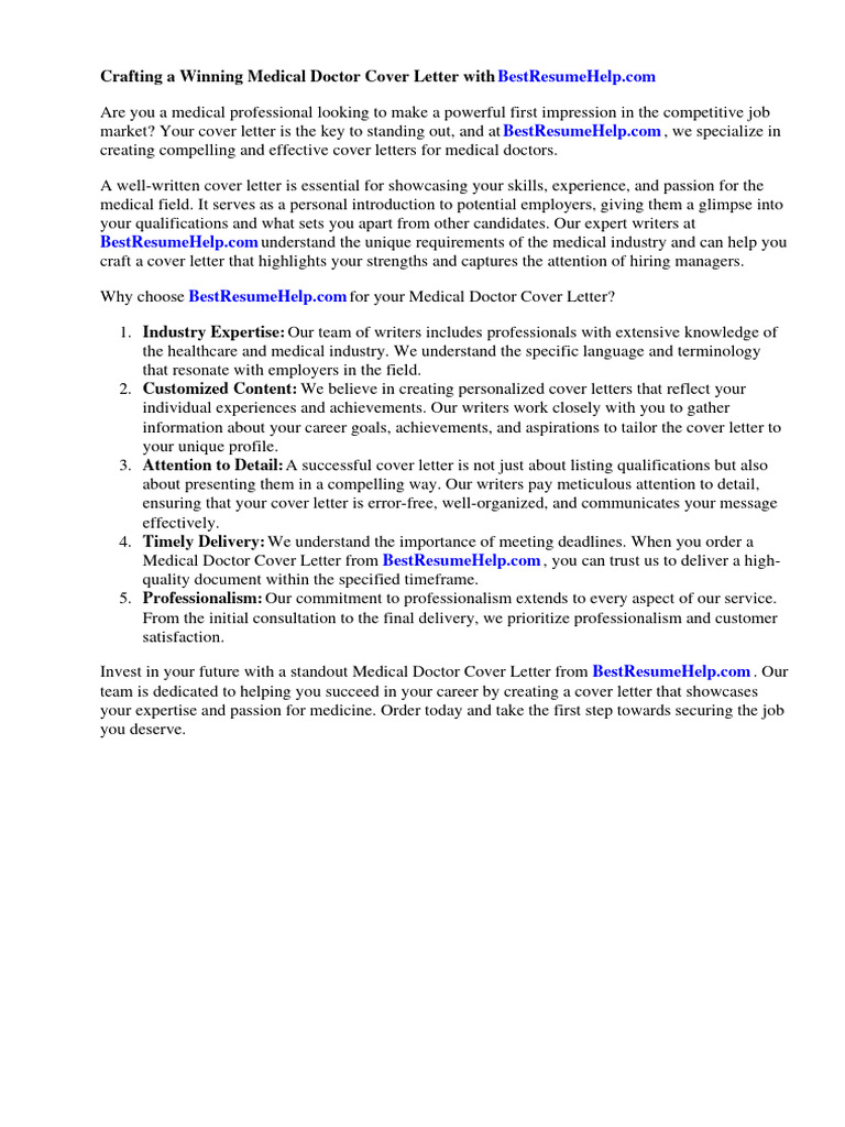 Medical Doctor Cover Letter | PDF | Medicine | Physician
