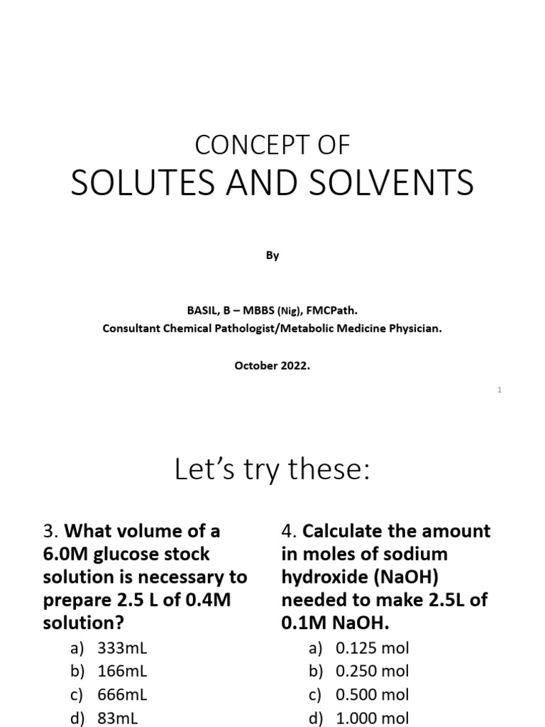 Concept of Solutes and Solvent | PDF | Mole (Unit) | Molar Concentration