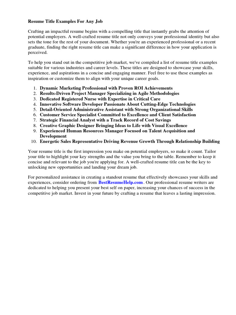 Resume Title Ideas for Any Career | PDF | Résumé | Employment