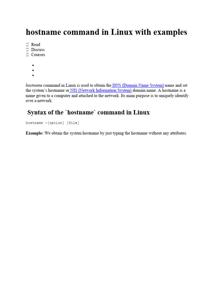 Hostname Command in Linux With Examples | Download Free PDF | Domain Name | Computer Engineering
