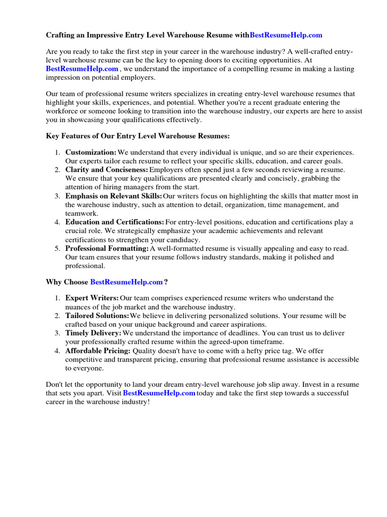 Entry Level Warehouse Resume | PDF | Résumé | Warehouse