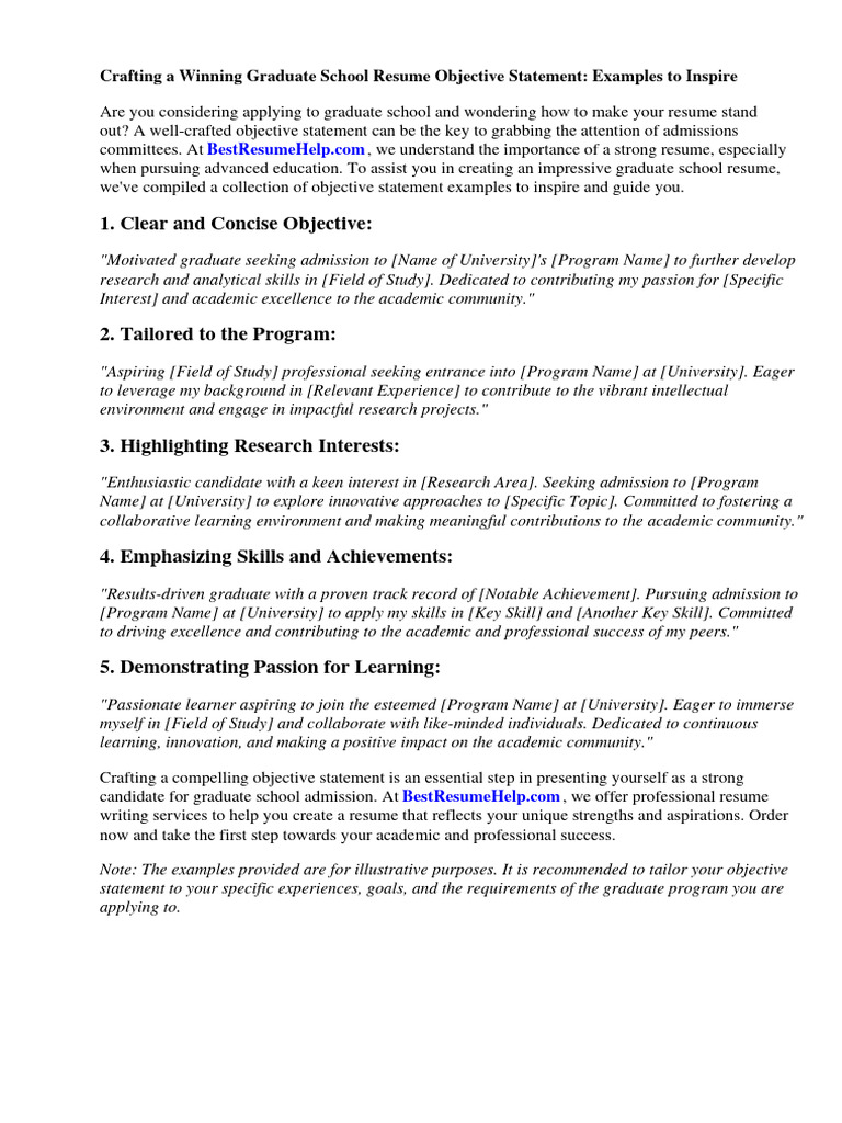 Graduate School Resume Objective Statement Examples | PDF | Résumé ...