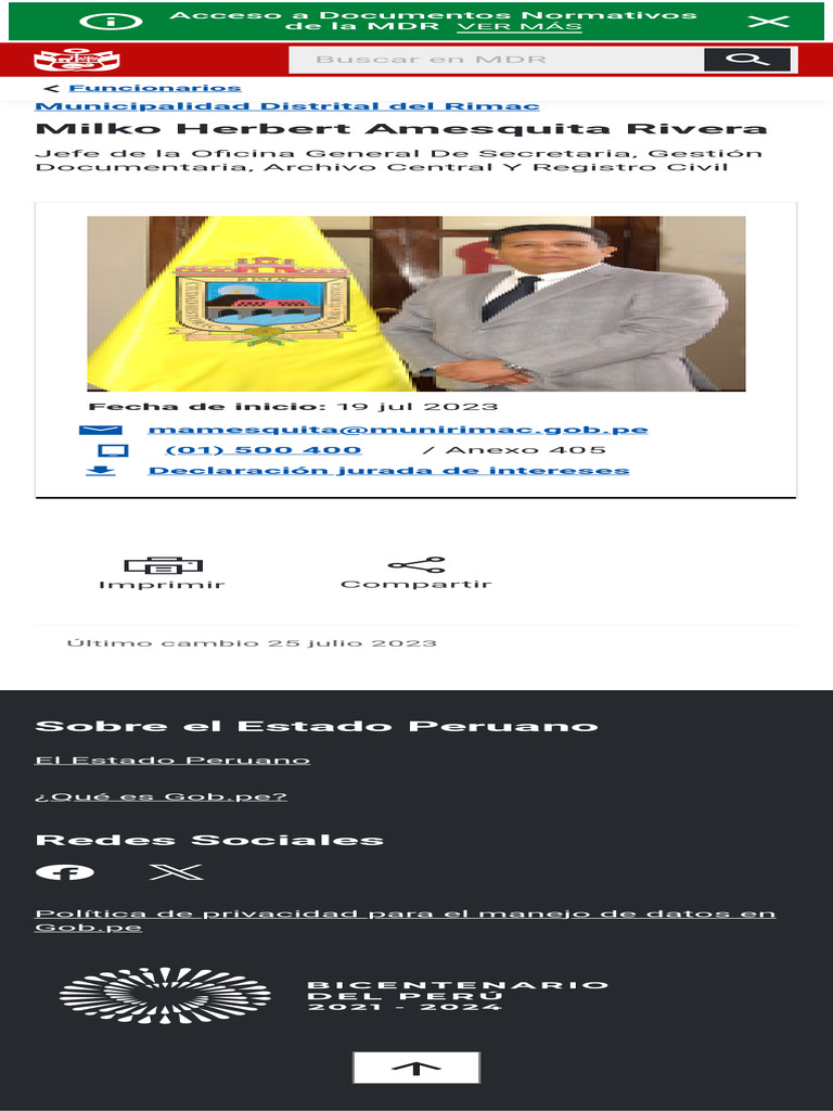 Milko Herbert Amesquita Rivera - Jefe de La Ofici | PDF | Política | Ciencias sociales