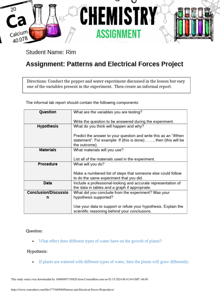 Patterns and Electrical Forces Project | PDF | Experiment | Water
