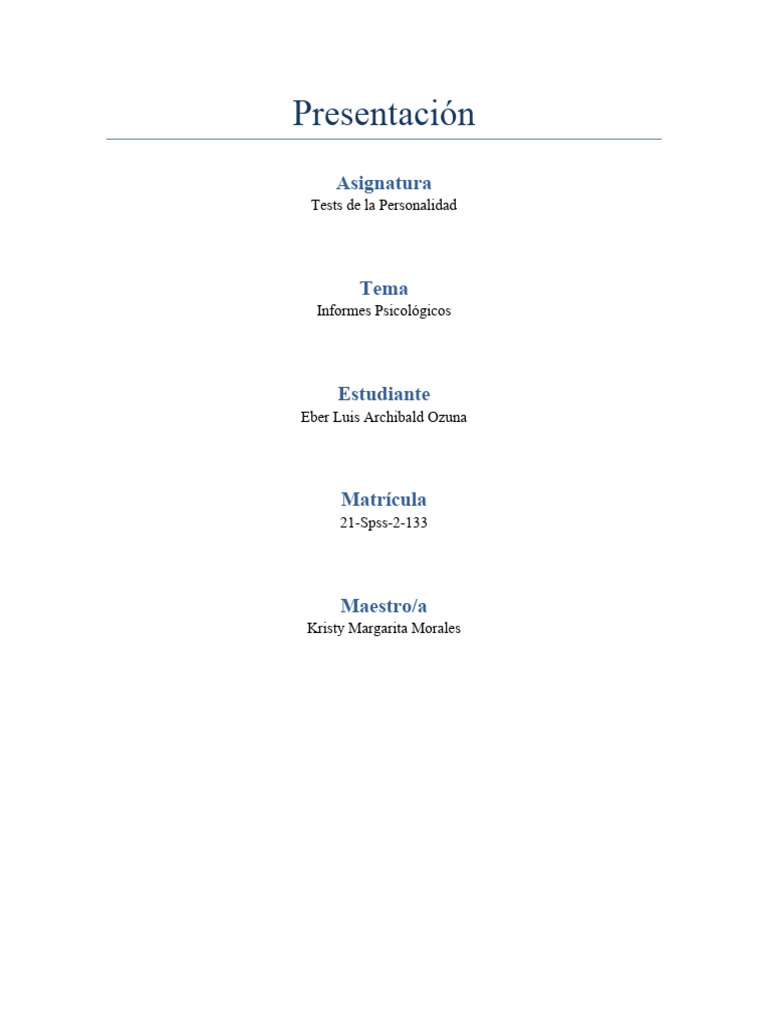 Informe Psicológico de Test 16 FP, CPS, CPN, CPNP (Eber) | PDF ...