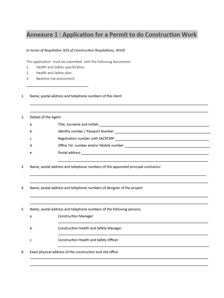 Construction Work Permit Application | PDF