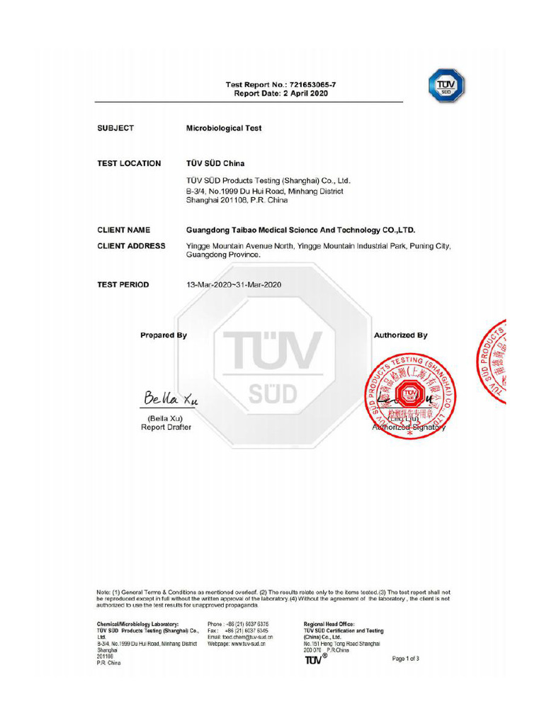 ASTM F2100 Test Report (Taibao Surgical Mask) 2 | PDF