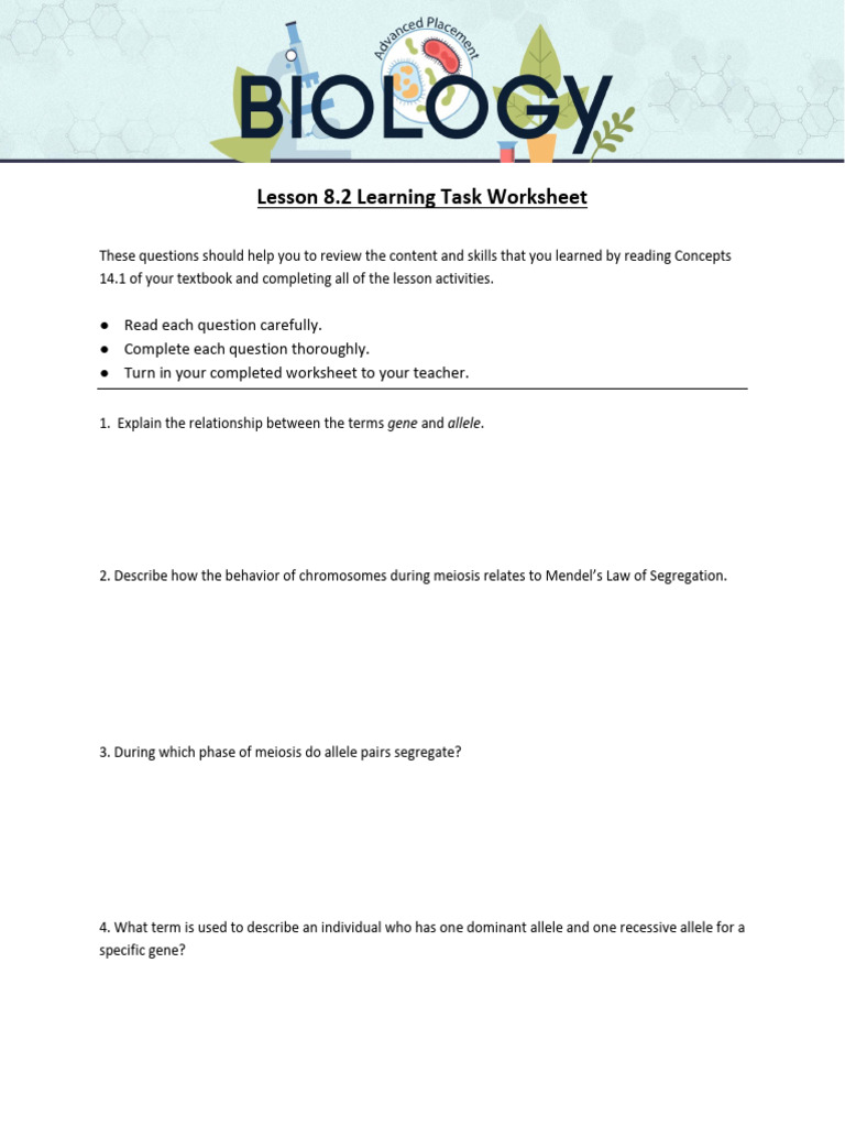 Meiosis and Mendel's Laws Worksheet | PDF